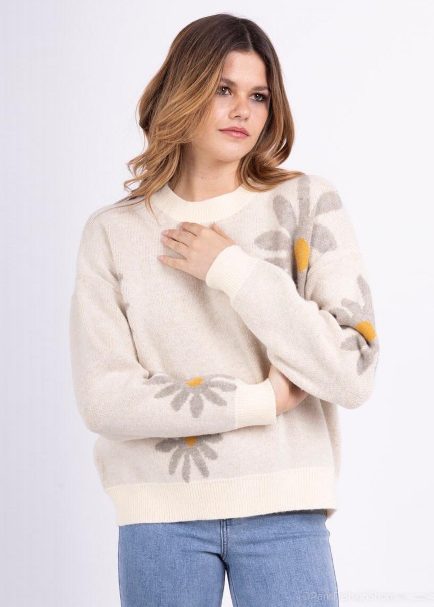 Hilda cream multi flower mohair blend jumper